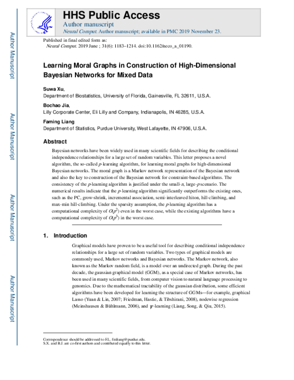 (PDF) Learning Moral Graphs in Construction of High-Dimensional Bayesian Networks for Mixed Data
