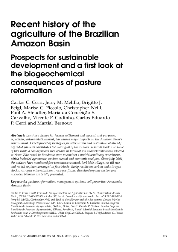 (PDF) Recent history of the agriculture of the Brazilian Amazon Basin ...