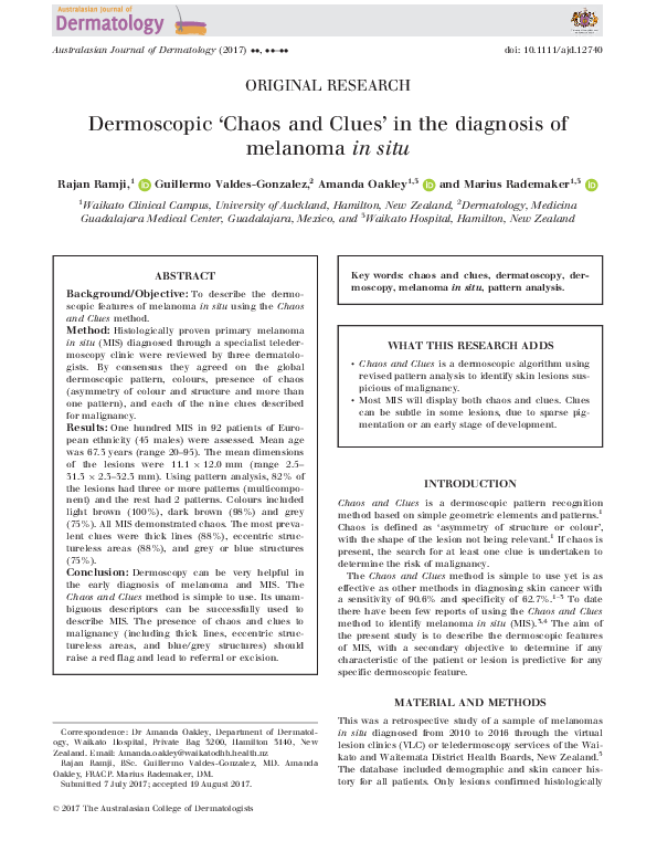 (PDF) Dermoscopic ‘Chaos and Clues’ in the diagnosis of melanoma in situ