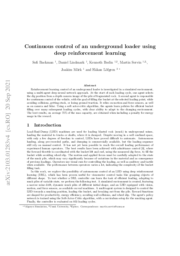 (PDF) Continuous control of an underground loader using deep ...