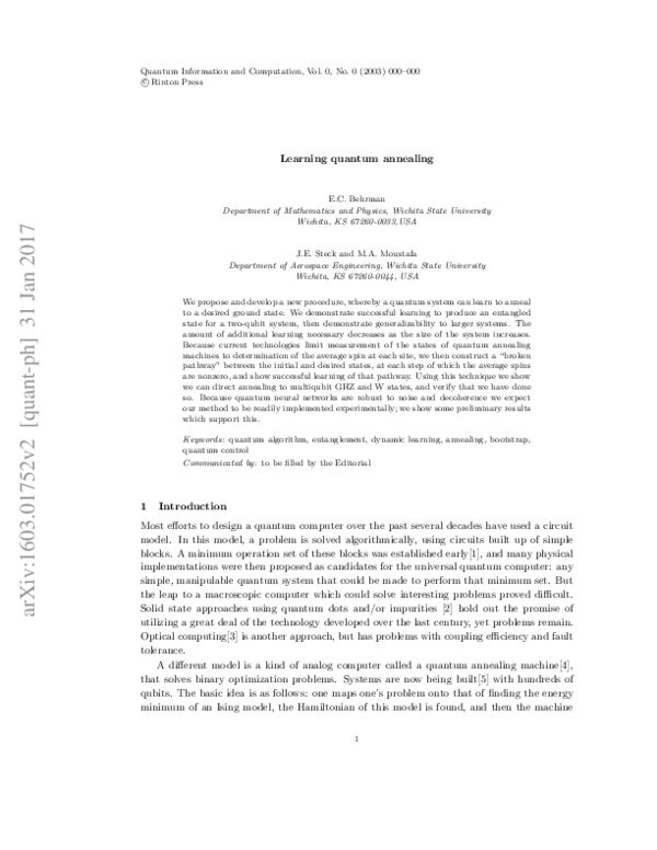 (PDF) Learning quantum annealing