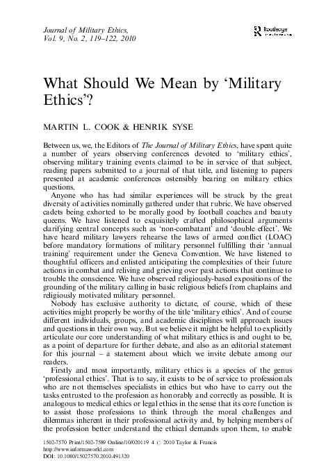 (PDF) What Should We Mean by ‘Military Ethics’?