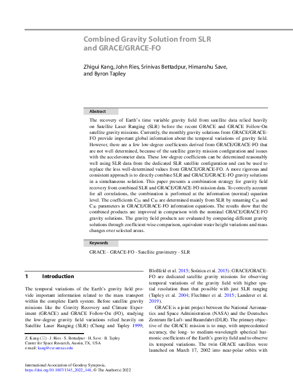 (PDF) Combined Gravity Solution from SLR and GRACE/GRACE-FO