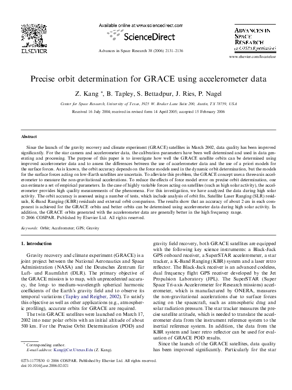 (PDF) Precise orbit determination for GRACE using accelerometer data