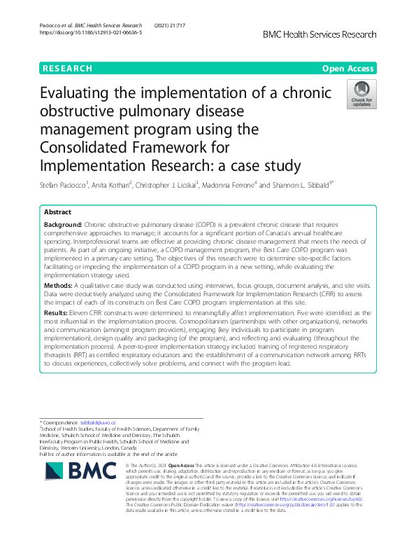 (PDF) Evaluating the implementation of a chronic obstructive pulmonary disease management ...