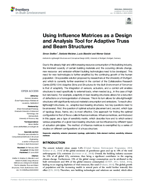 (PDF) Using Influence Matrices as a Design and Analysis Tool for Adaptive Truss and Beam Structures