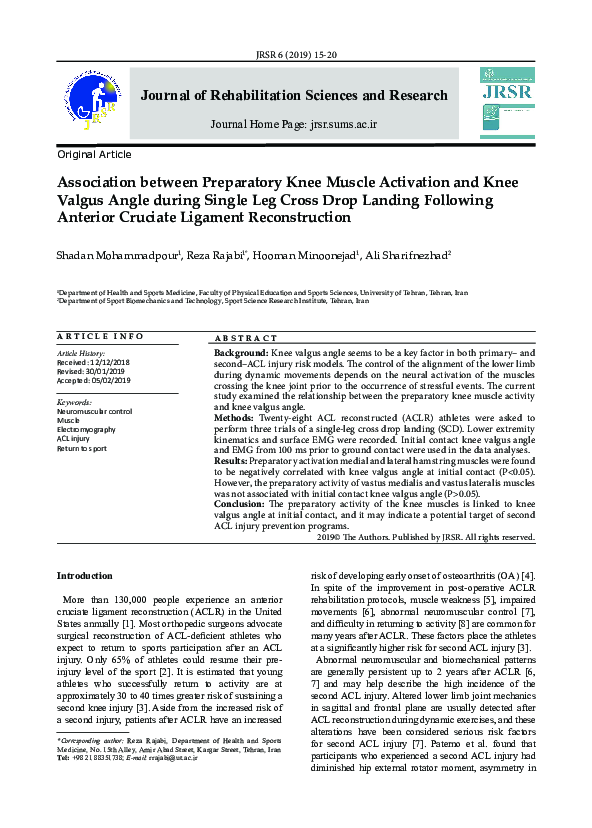 (PDF) Association Between Preparatory Knee Muscle Activation and Knee ...