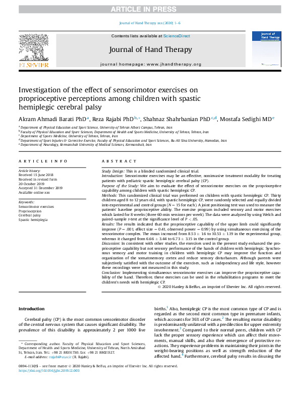 (PDF) Investigation of the effect of sensorimotor exercises on proprioceptive perceptions among ...