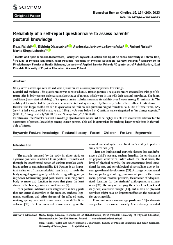 (PDF) Reliability of a self-report questionnaire to assess parents ...