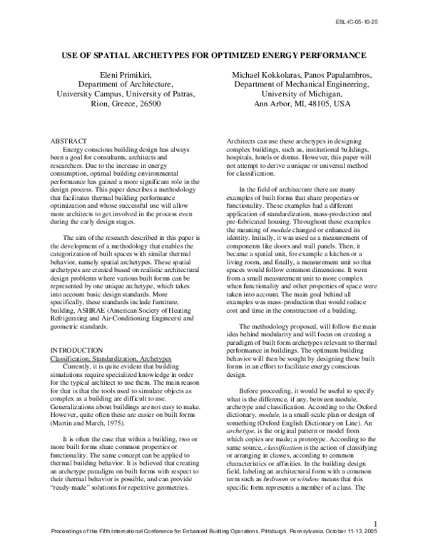(PDF) Use of Spatial Archetypes for Optimized Energy Performance