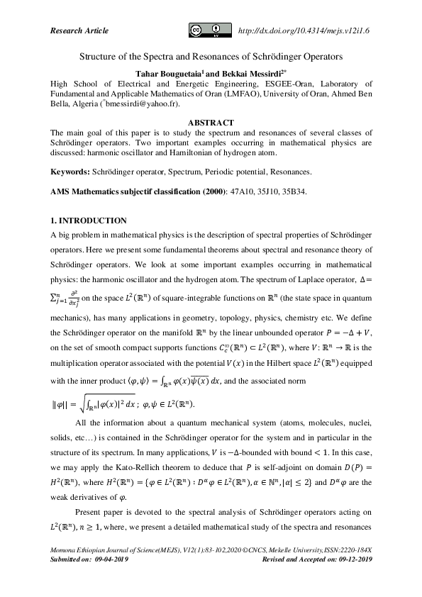 (PDF) Structure of the Spectra and Resonances of Schrödinger Operators
