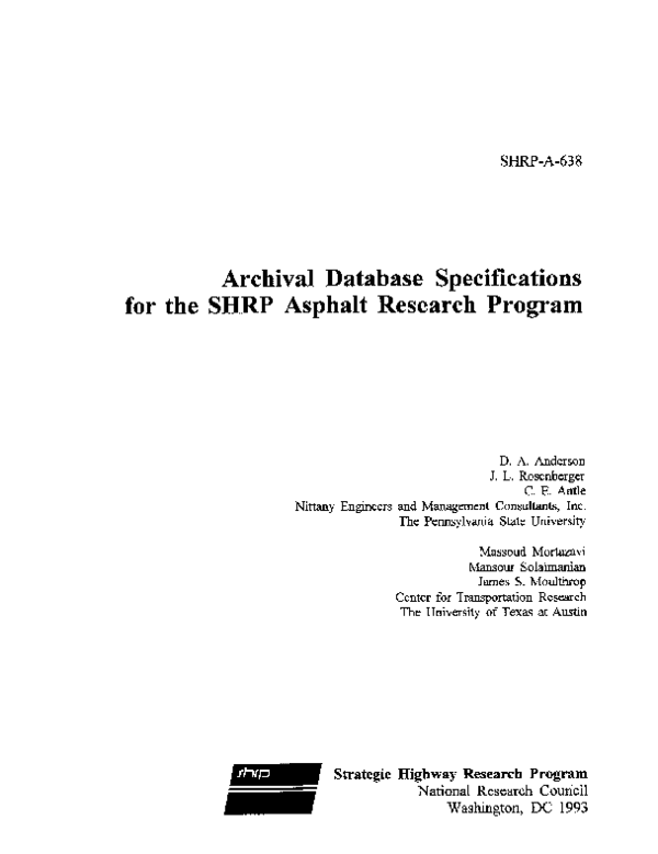 (PDF) Archival database specifications for the SHRP asphalt research ...
