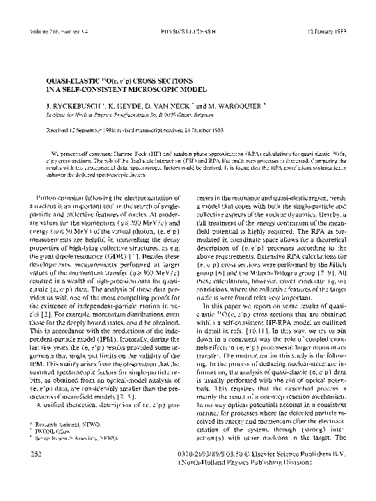 (PDF) Quasi-elastic 16O(e, e′ p) cross sections in a self-consistent ...