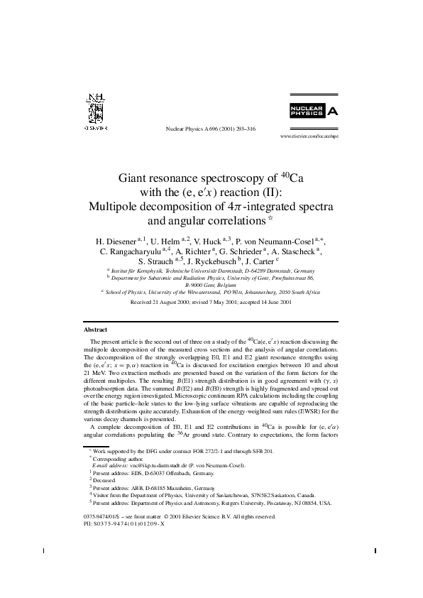 (PDF) Giant resonance spectroscopy of 40Ca with the (e,e′x) reaction (I ...