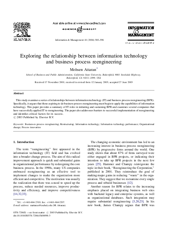 (PDF) Exploring the relationship between information technology and business process reengineering