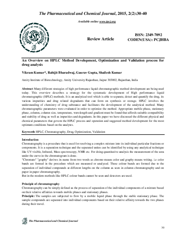 (PDF) CODEN(USA): PCJHBA An Overview on HPLC Method Development, Optimization and Validation ...