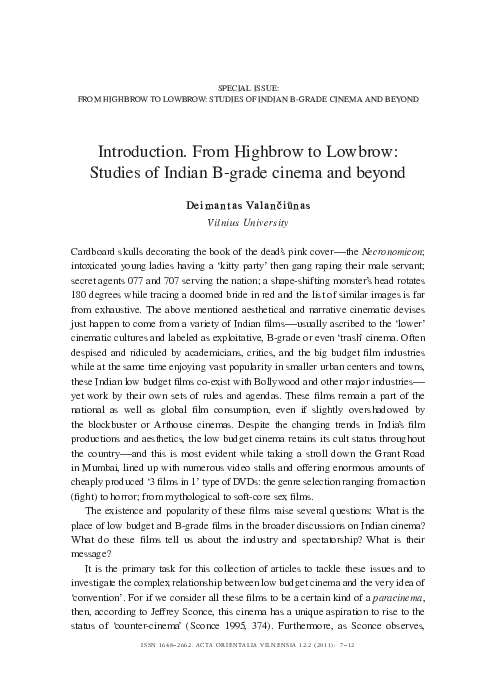 (PDF) Introduction. From Highbrow to Lowbrow: Studies of Indian B-grade ...