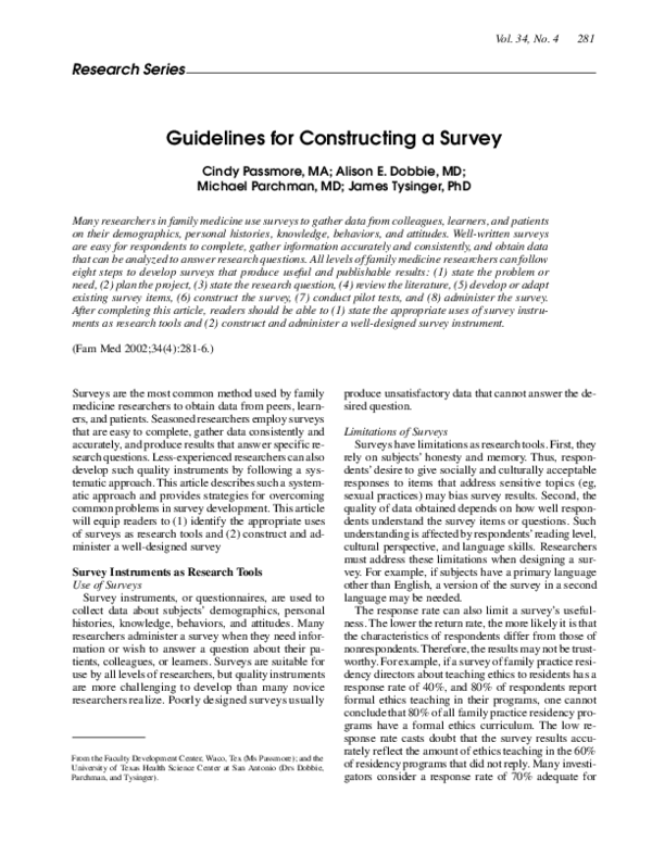 (PDF) Guidelines for constructing a survey