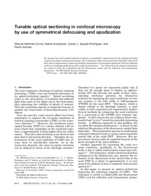 (PDF) Tunable optical sectioning in confocal microscopy by use of ...