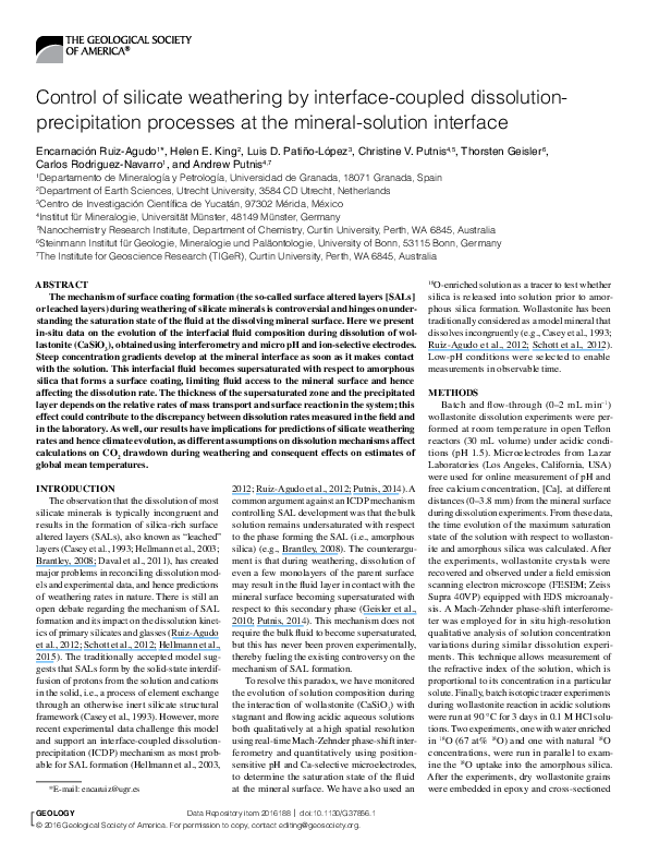 (PDF) Control of silicate weathering by interface-coupled dissolution ...