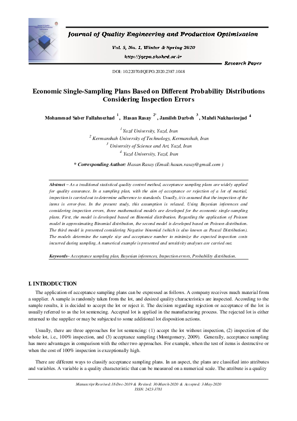 (PDF) Economic single-sampling plans based on different probability ...