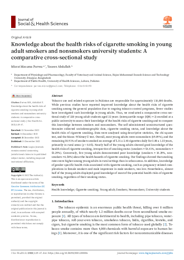 (PDF) Knowledge about the health risks of cigarette smoking in young ...
