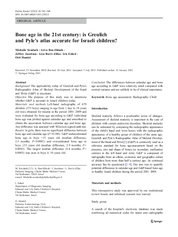 (PDF) Bone age in the 21st century: is Greulich and Pyle’s atlas ...