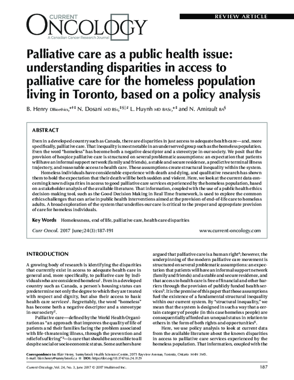 (PDF) Palliative Care as a Public Health Issue: Understanding ...
