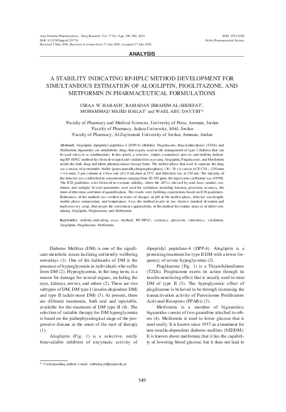 (PDF) A Stability Indicating RP-HPLC Method Development for Simultaneous Estimation of ...