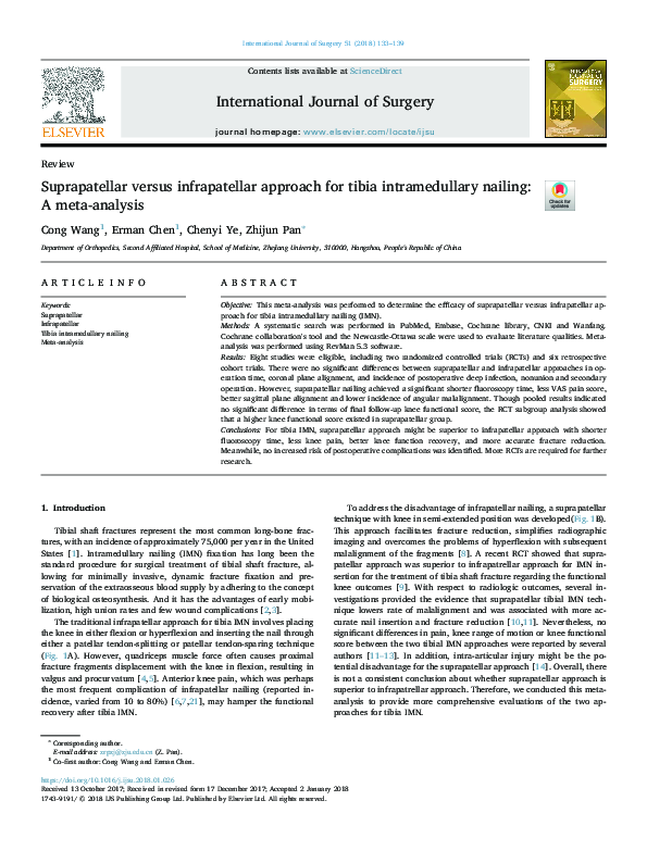 (PDF) Suprapatellar versus infrapatellar approach for tibia ...