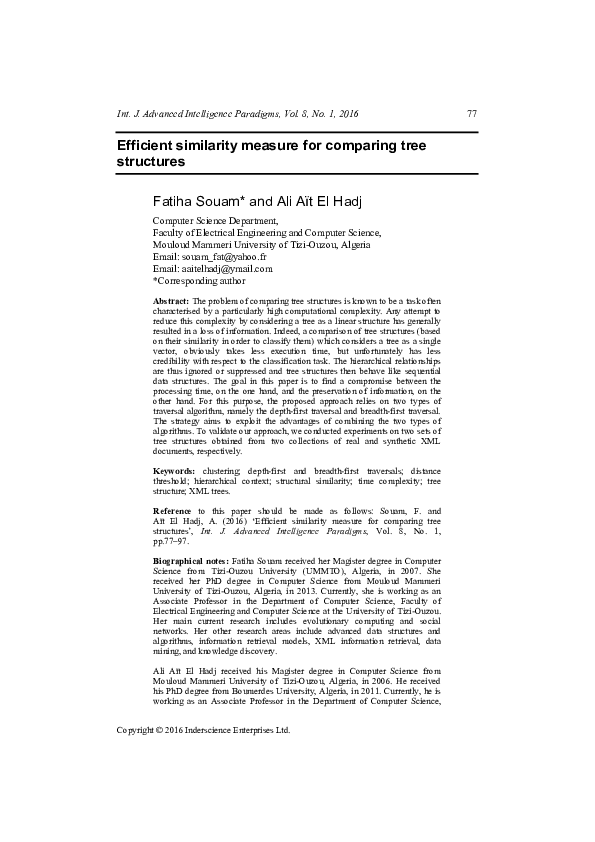 Pdf Efficient Similarity Measure For Comparing Tree Structures Fatiha Souam