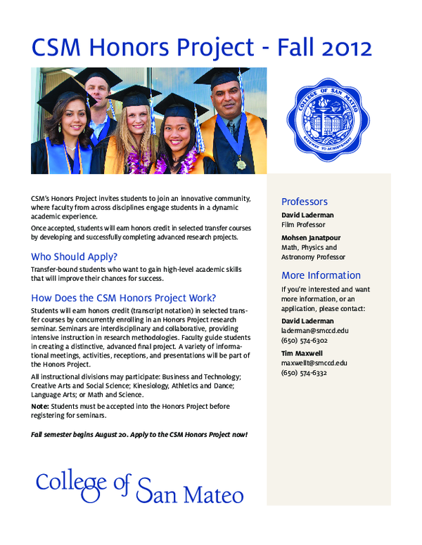 (PDF) CSM Honors Project - Fall 2012