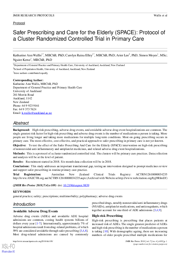(PDF) Safer Prescribing and Care for the Elderly (SPACE): Protocol of a ...
