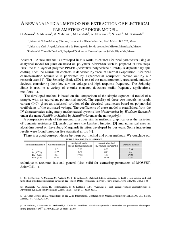 Pdf A New Analytical Method For Extraction Of Electrical Parameters Of Diode Model Mohammadi