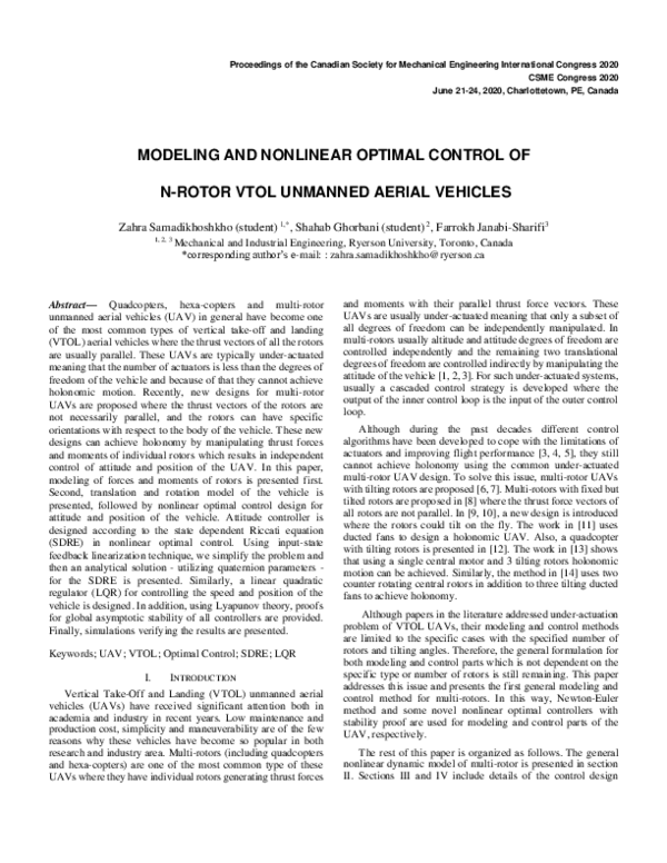 (PDF) Modeling and Nonlinear Optimal Control of N-Rotor VTOL Unmanned Aerial Vehicles | Farrokh ...