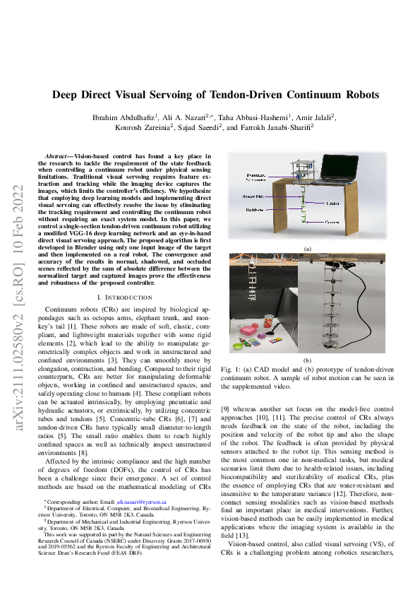 Pdf Deep Direct Visual Servoing Of Tendon Driven Continuum Robots