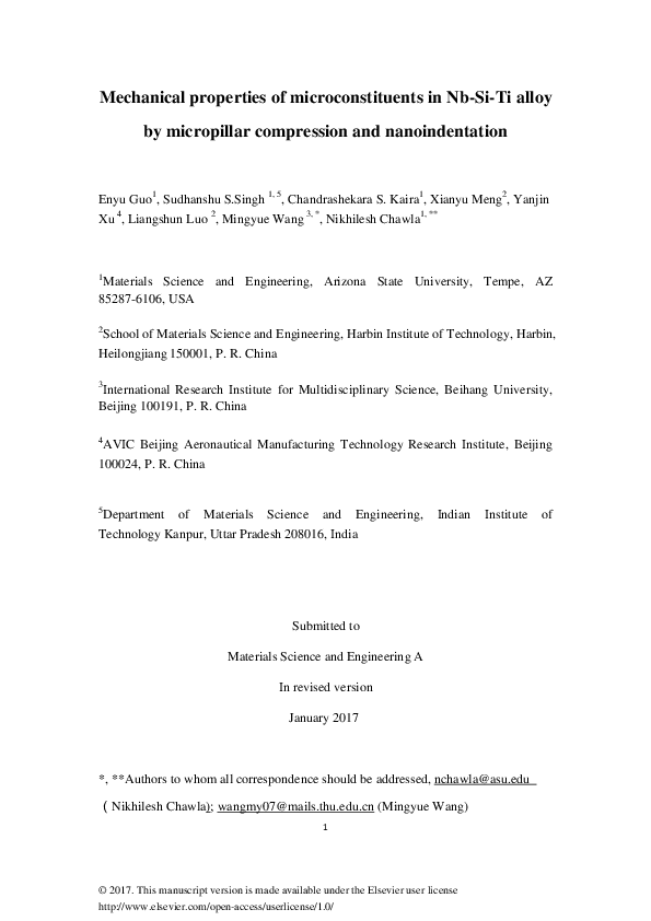 (PDF) Mechanical properties of microconstituents in Nb-Si-Ti alloy by ...