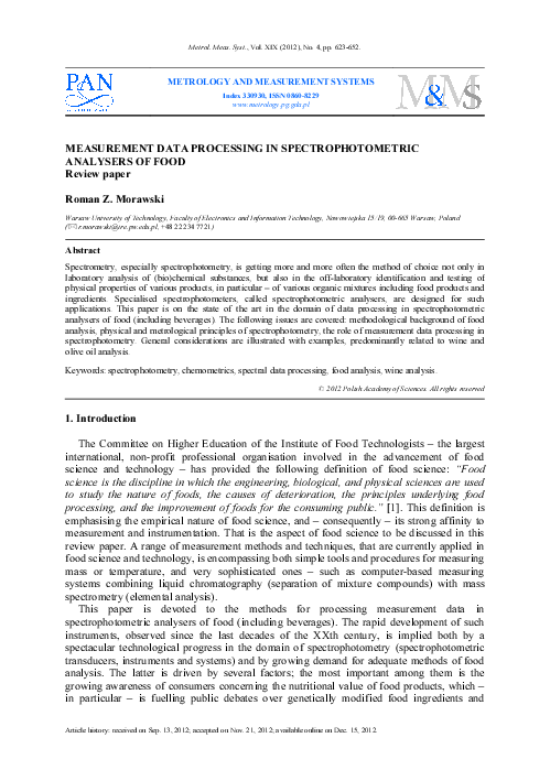 Pdf Measuremet Data Processig Ispectrophotometric Aalysers Of Food Review Paper