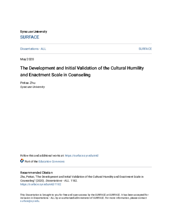 (PDF) The Development and Initial Validation of the Cultural Humility and Enactment Scale in ...