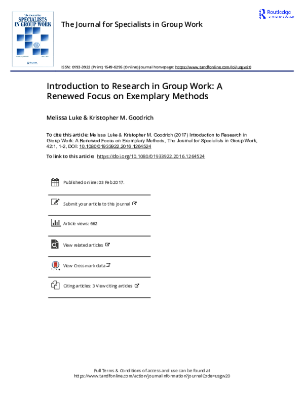 (PDF) Introduction to Research in Group Work: A Renewed Focus on ...
