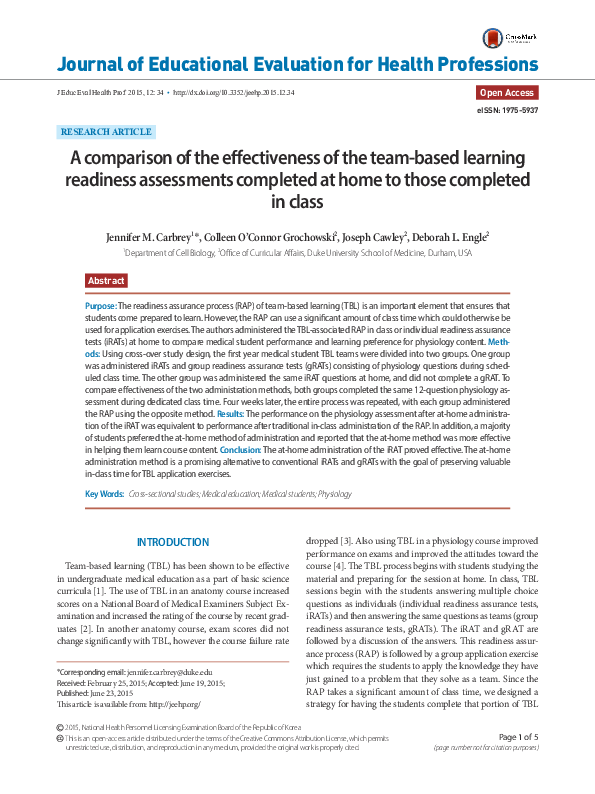 (PDF) A comparison of the effectiveness of the team-based learning ...