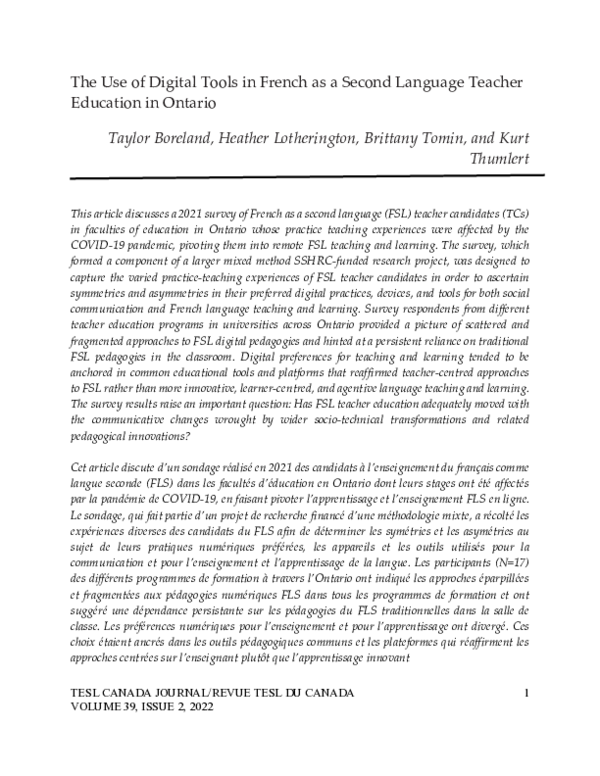 (PDF) The use of digital tools in French as a Second Language teacher ...