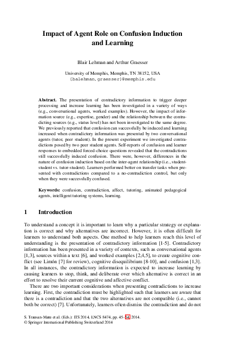 (PDF) Impact of Agent Role on Confusion Induction and Learning