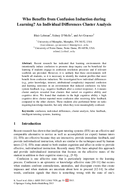 (PDF) Who Benefits from Confusion Induction during Learning? An ...