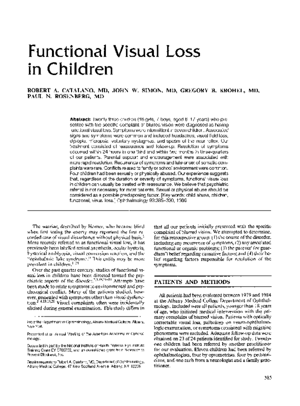 (PDF) Functional Visual Loss in Children
