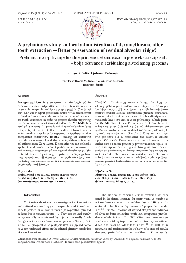 (PDF) A preliminary study of local administration of dexamethasone after tooth extraction ...