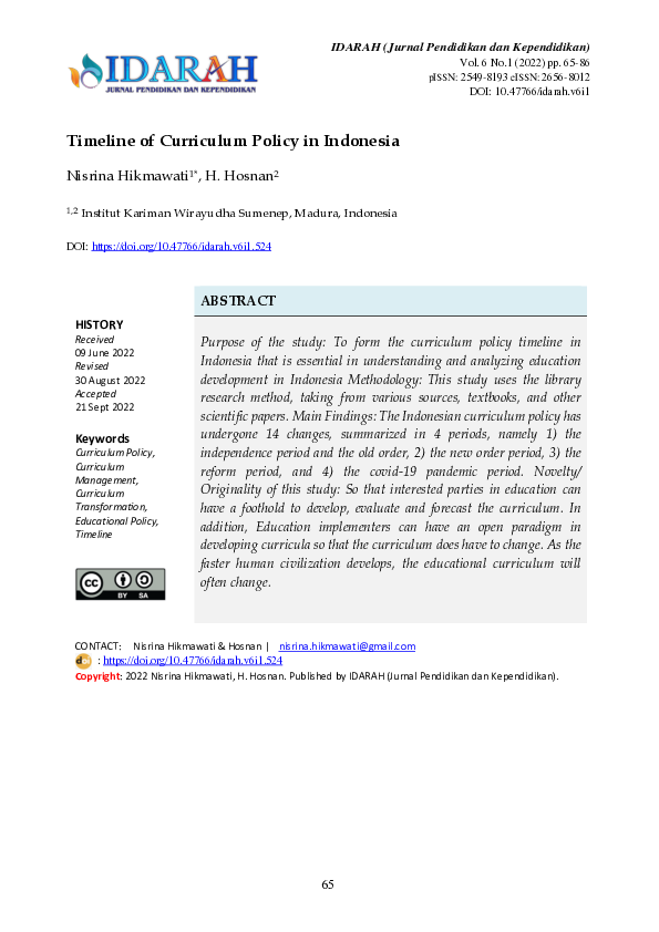 (PDF) Timeline of Curriculum Policy in Indonesia