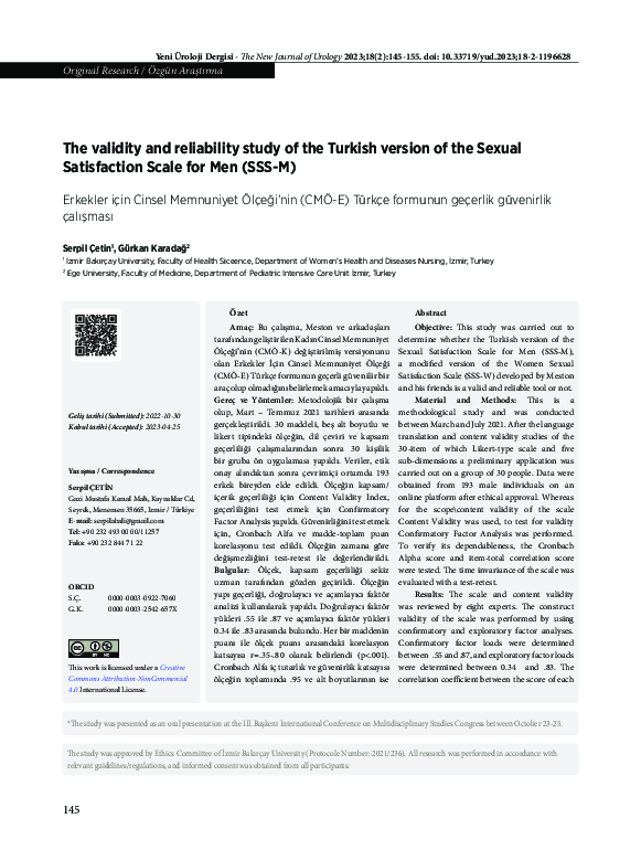 (PDF) The validity and reliability study of the Turkish version of the Sexual Satisfaction Scale ...