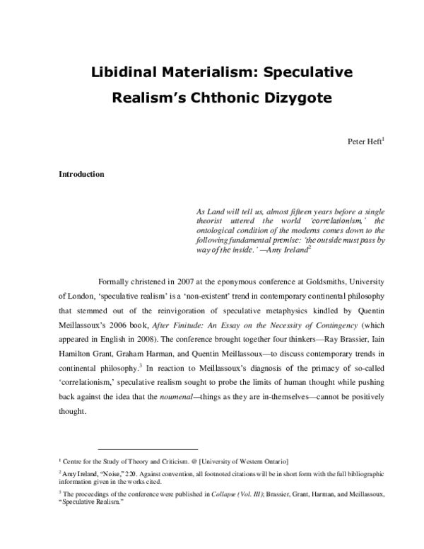 (PDF) Libidinal Materialism: Speculative Realism's Chthonic Dizygote