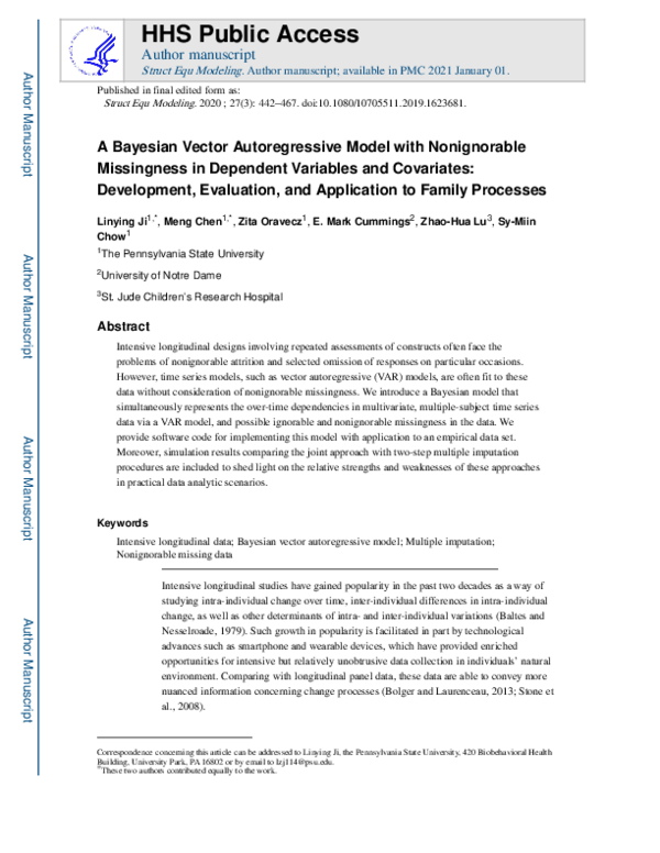 Pdf A Bayesian Vector Autoregressive Model With Nonignorable Missingness In Dependent